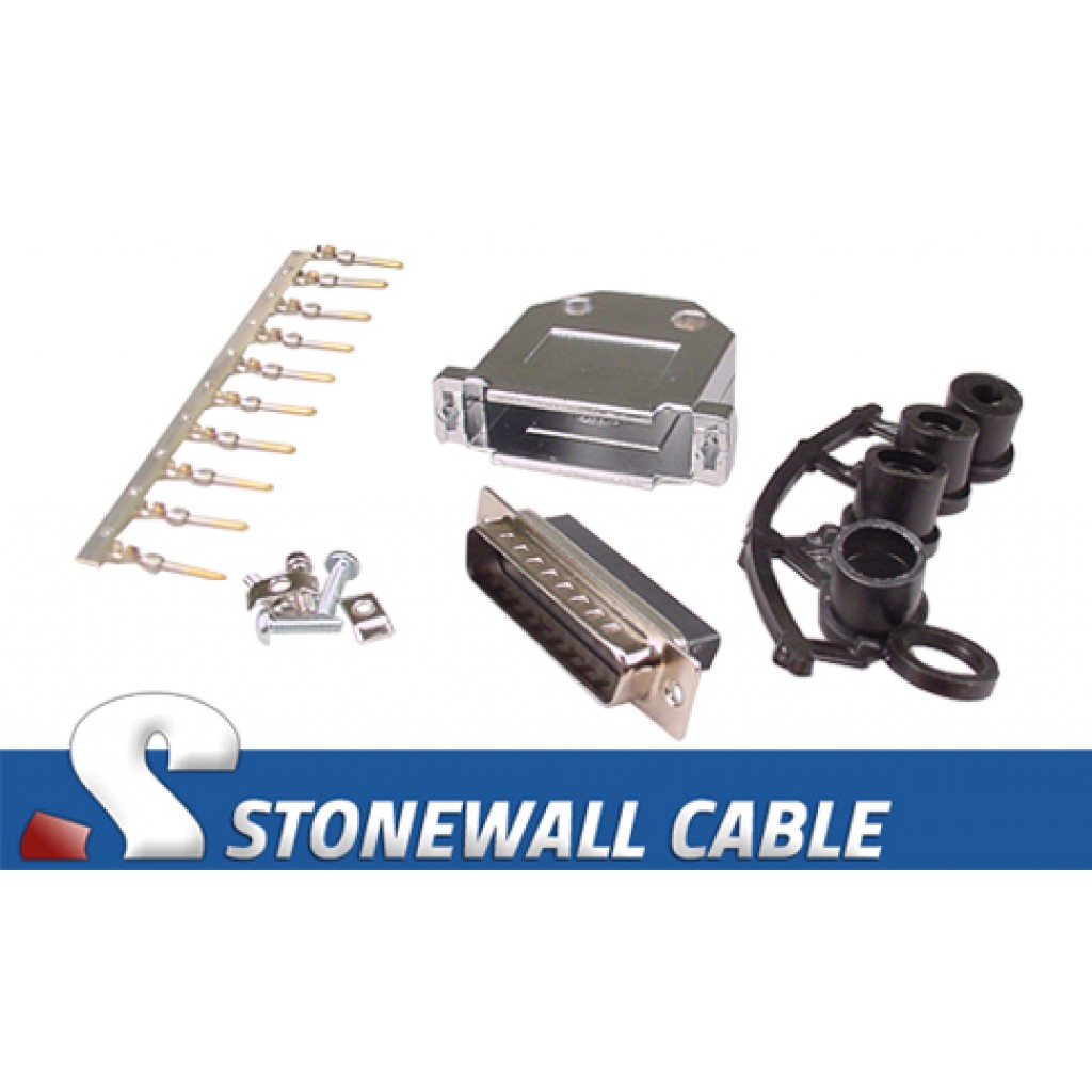 DB25 Male Crimp Connector Kit, w/ Metal Hood - Stonewall Cable