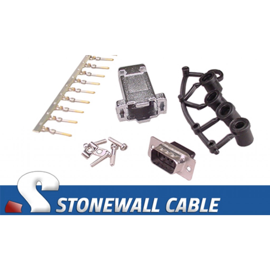 DB9 Male Crimp Connector Kit, w/ Metal Hood - Stonewall Cable